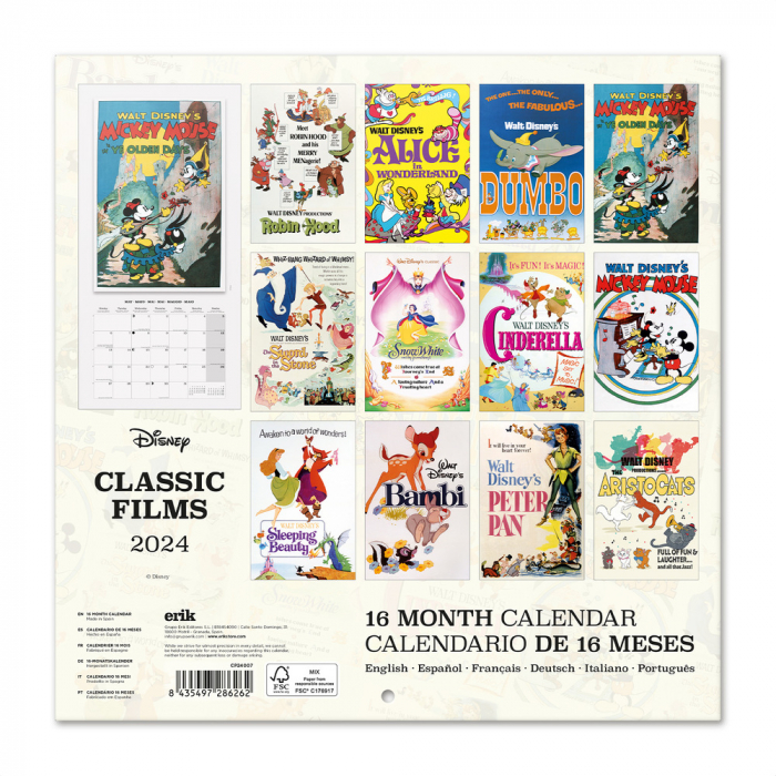Wall Calendar Erik Disney Classic Films 30x30cm 16 months (2023-2024)