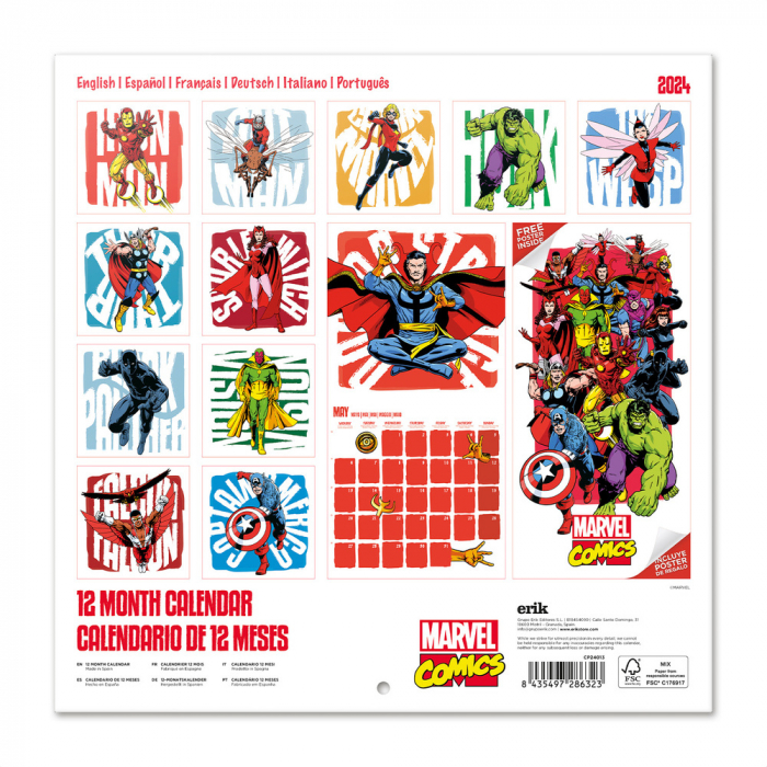 Calendrier mural Erik Marvel Comics 30x30cm (2024)