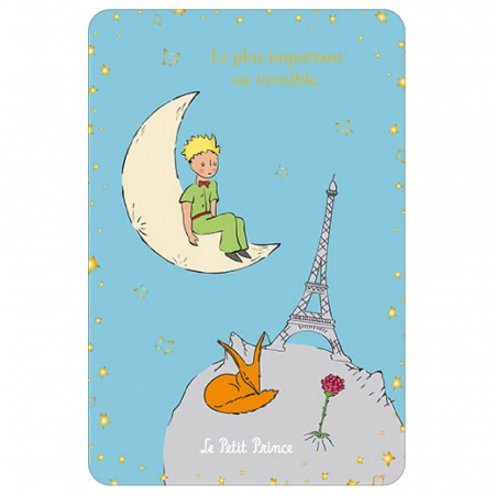Postal Kiub El Principito sentado en la luna y la Torre Eiffel (10x15cm)