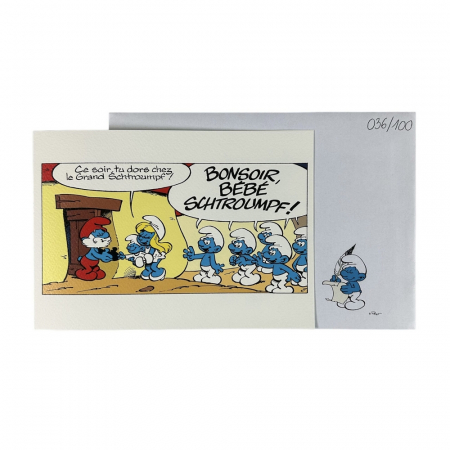 Poster impression offset Les Schtroumpfs, Bonsoir Bébé Schtroumpf ...